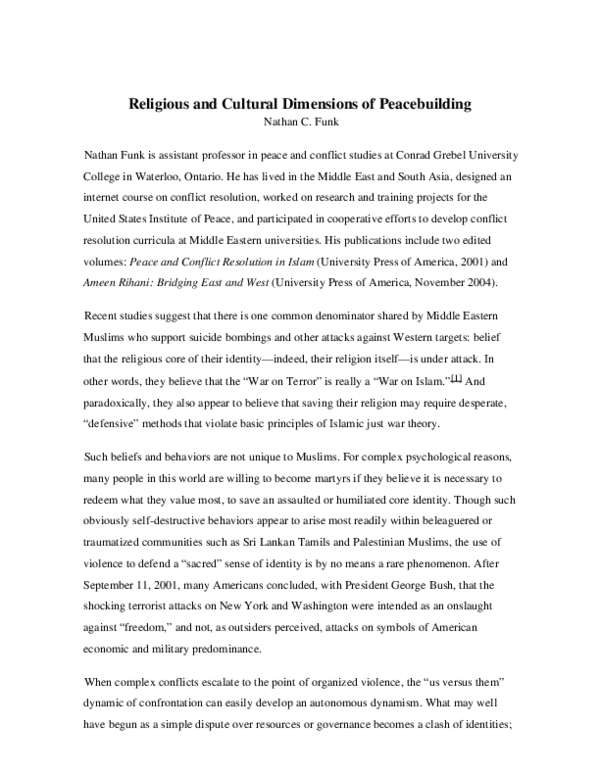 (PDF) Religious and Cultural Dimensions of Peacebuilding