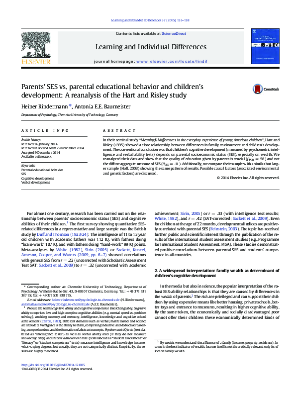(PDF) Parents' SES vs. parental educational behavior and children's ...