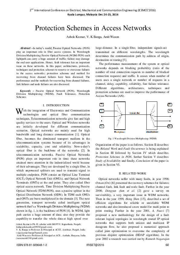 (PDF) Protection Schemes in Access Networks
