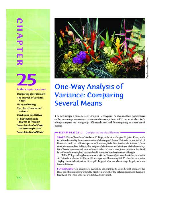 (PDF) One-Way Analysis of Variance : Comparing Several Means