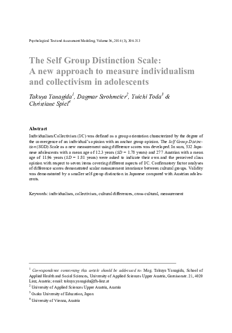 (PDF) The Self Group Distinction Scale: A new approach to measure ...