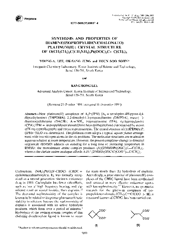 (PDF) Synthesis and properties of diamine(isopropylidenemalonato ...