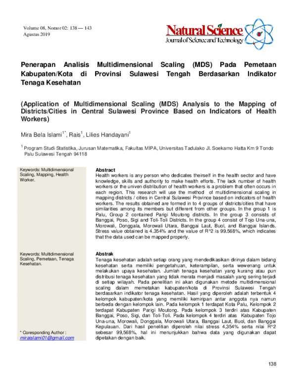 (PDF) Penerapan Analisis Multidimensional Scaling (MDS) Pada Pemetaan Kabupaten/Kota di Provinsi ...