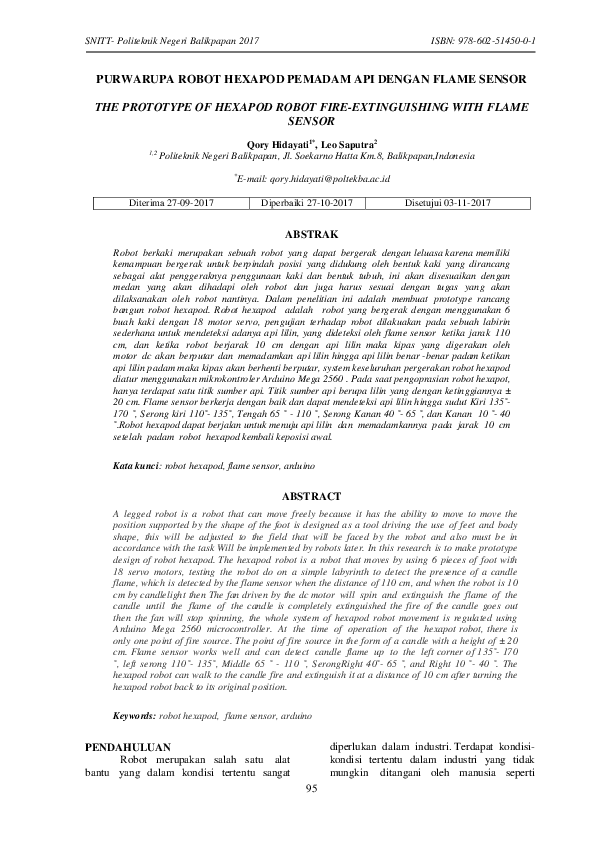 (PDF) Purwarupa Robot Hexapod Pemadam Api Dengan Flame Sensor