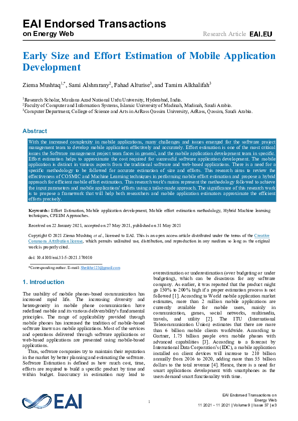 (PDF) Early Size and Effort Estimation of Mobile Application Development