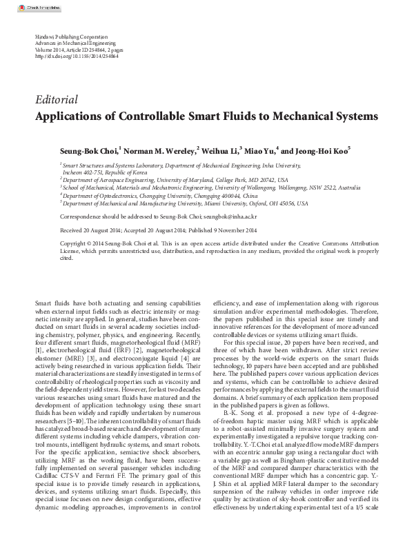 (PDF) Applications of Controllable Smart Fluids to Mechanical Systems