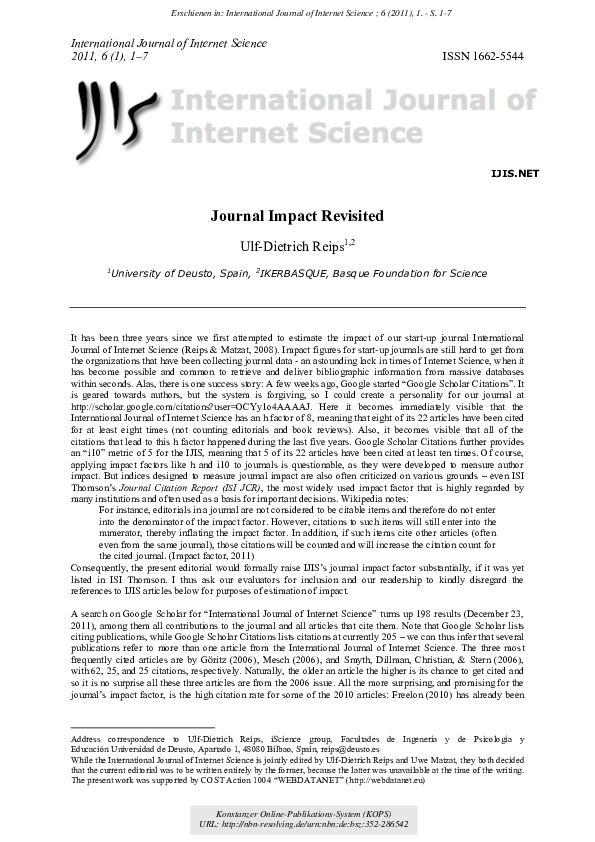 (PDF) Journal impact revisited