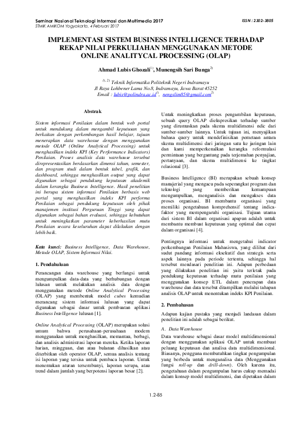 (PDF) Implementasi Sistem Business Intelligence Terhadap Rekap Nilai Perkuliahan Menggunakan ...