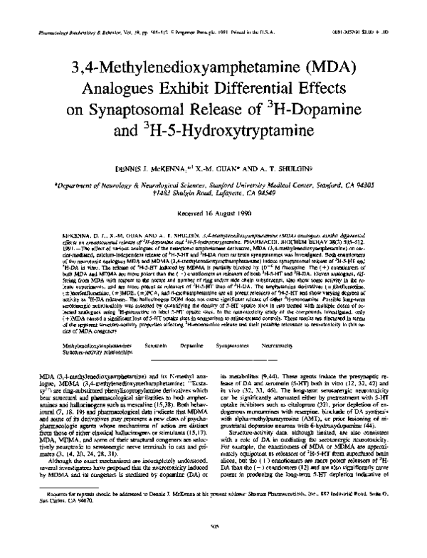 (PDF) 3,4-Methylenedioxyamphetamine (MDA) analogues exhibit ...