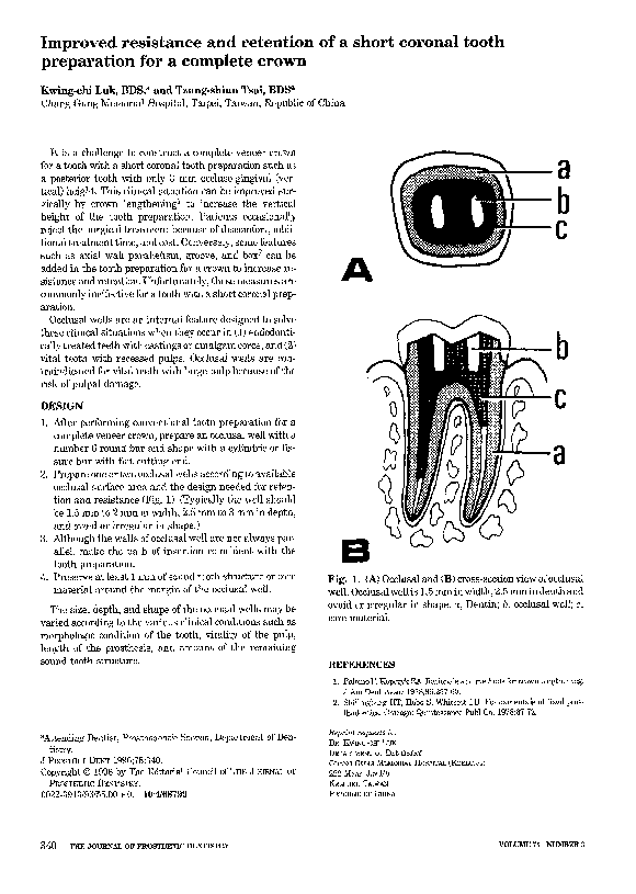 (PDF) Improved resistance and retention of a short coronal tooth ...
