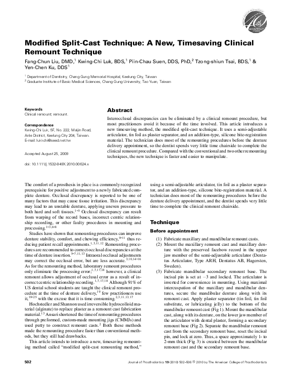 (PDF) Modified Split-Cast Technique: A New, Timesaving Clinical Remount ...