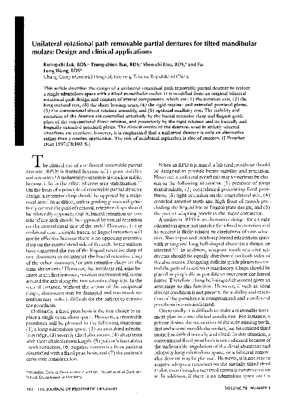 (PDF) Unilateral rotational path removable partial dentures for tilted ...