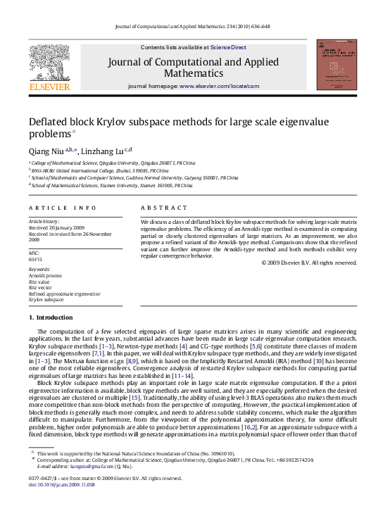 (PDF) Deflated block Krylov subspace methods for large scale eigenvalue problems