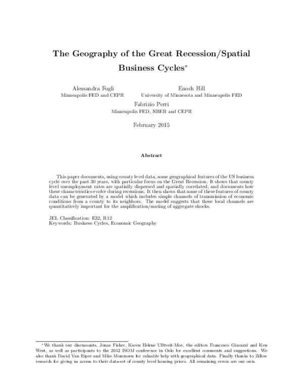 (PDF) The Geography of the Great Recession/Spatial Business Cycles∗