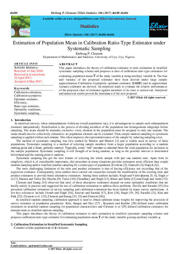 Pdf Estimation Of Population Mean In Calibration Ratio Type Estimator Under Systematic Sampling
