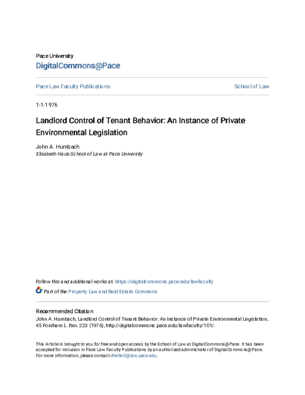 (PDF) Landlord Control of Tenant Behavior: An Instance of Private ...