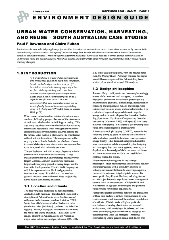 (PDF) Urban Water Conservation, Harvesting, and Reuse Ñ South ...
