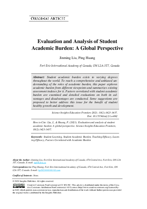 (PDF) Evaluation and Analysis of Student Academic Burden: A Global ...