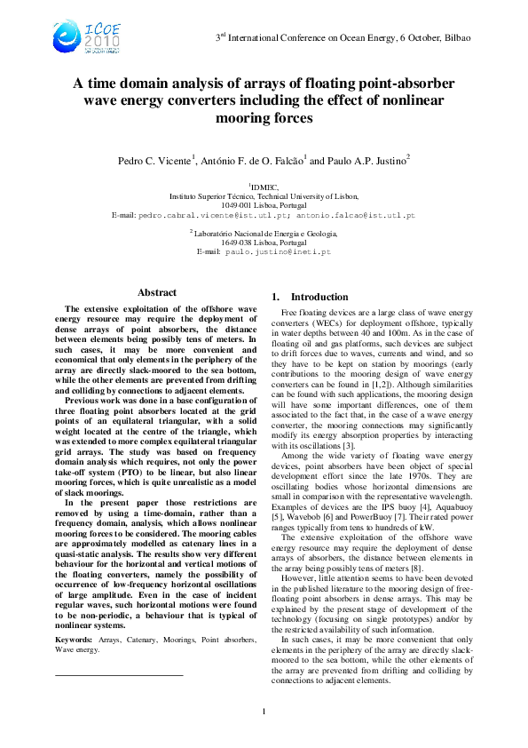 (PDF) A time domain analysis of arrays of floating point-absorber wave energy converters ...