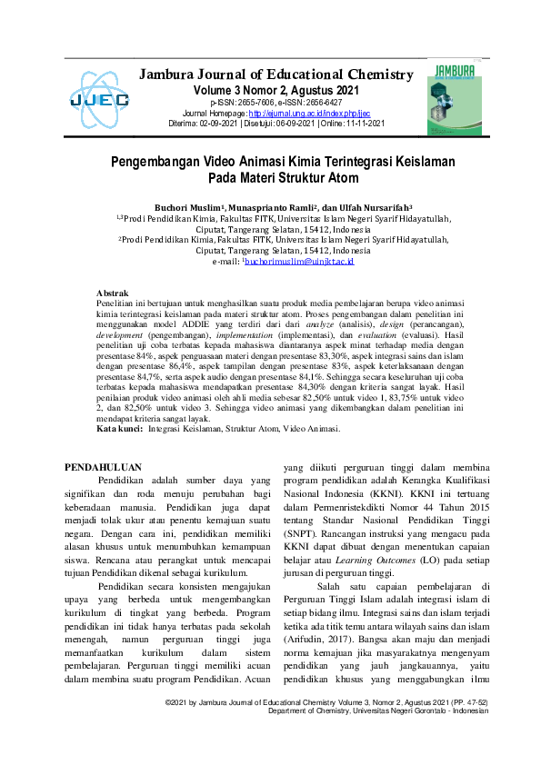 (PDF) Pengembangan Video Animasi Kimia Terintegrasi Keislaman pada Materi Struktur Atom ...
