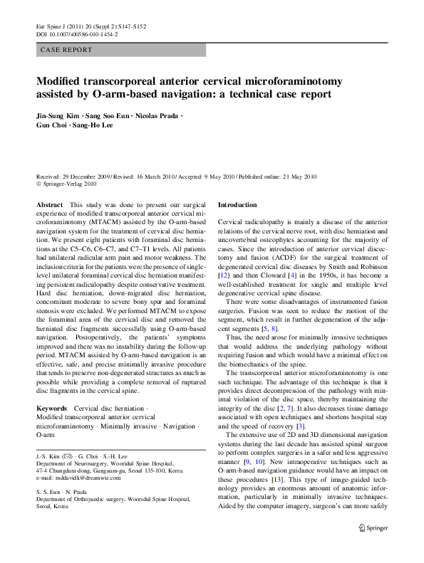 (PDF) Modified transcorporeal anterior cervical microforaminotomy ...