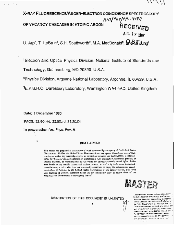 (PDF) X-ray fluorescence/Auger-electron coincidence spectroscopy of ...