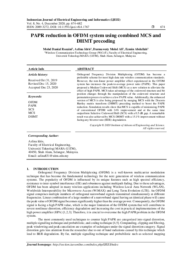 (PDF) PAPR reduction in OFDM system using combined MCS and DHMT precoding