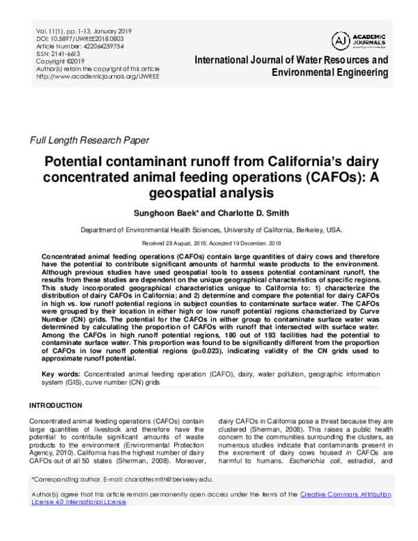 (PDF) Potential contaminant runoff from Californias dairy concentrated ...