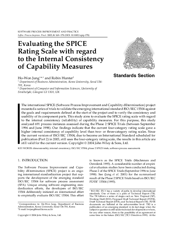 (PDF) Evaluating the SPICE rating scale with regard to the internal ...