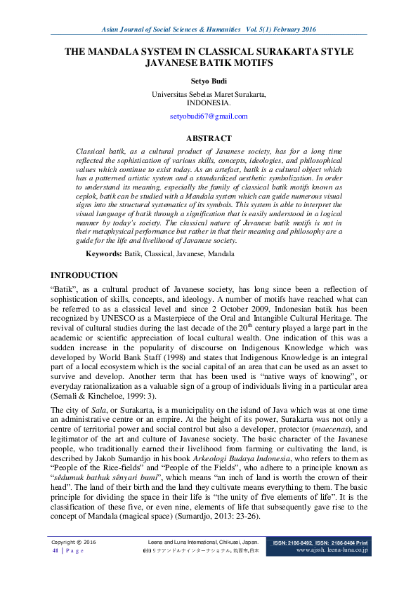 (PDF) The Mandala System in Classical Surakarta Style Javanese Batik Motifs