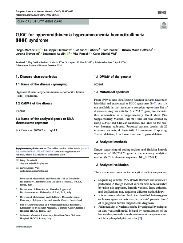 (PDF) CUGC for hyperornithinemia-hyperammonemia-homocitrullinuria (HHH ...