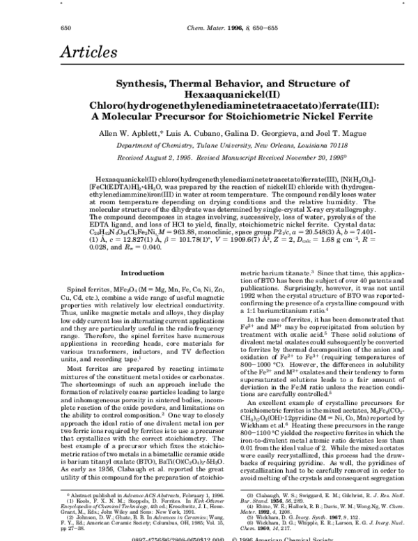 (PDF) Synthesis, Thermal Behavior, and Structure of Hexaaquanickel(II ...