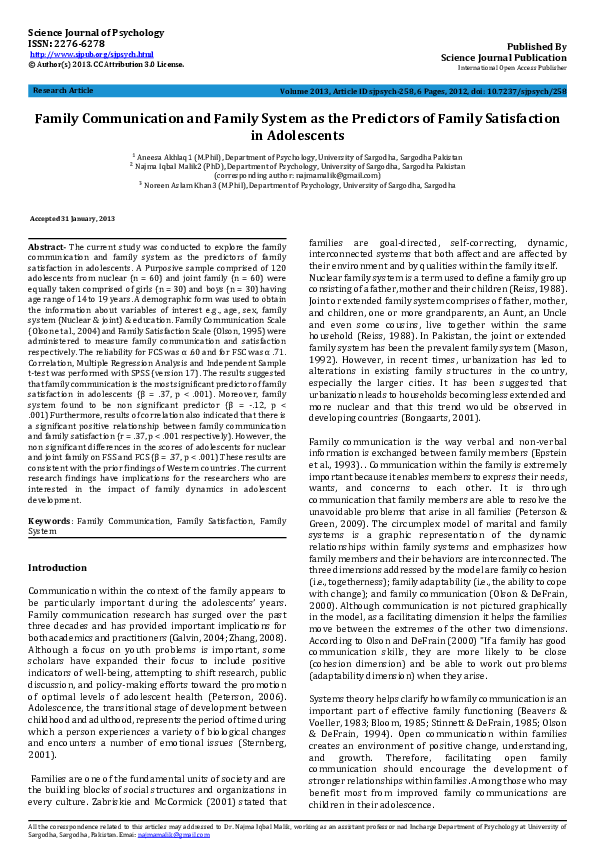 (PDF) Family Communication and Family System as the Predictors of ...
