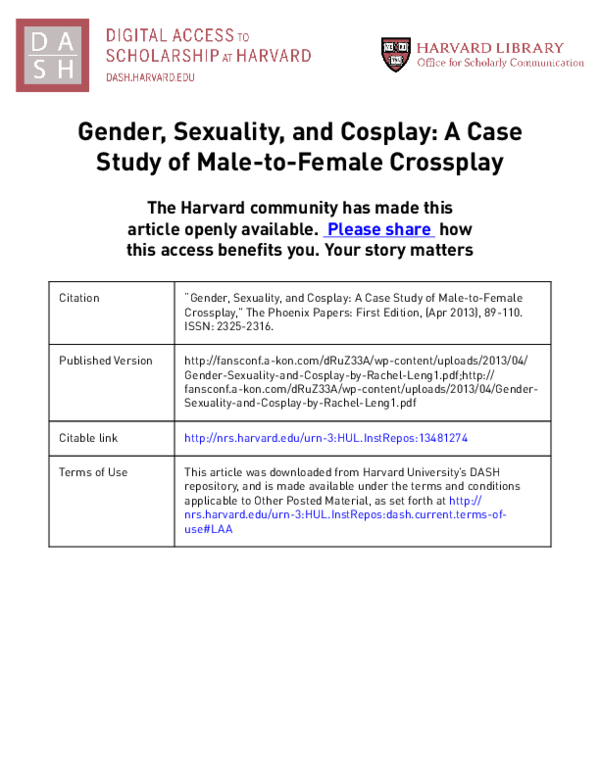 (PDF) Gender, Sexuality, and Cosplay: A Case Study of Male-to ...
