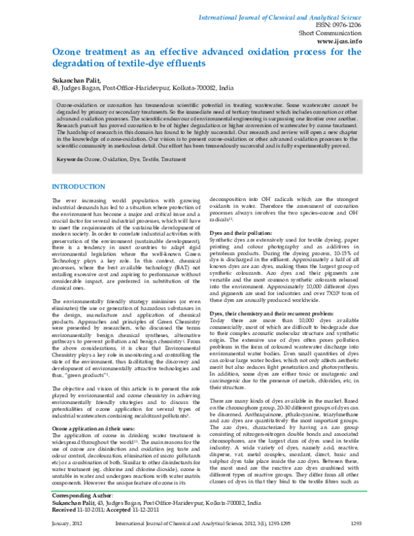 (PDF) Ozone treatment as an effective advanced oxidation process for ...