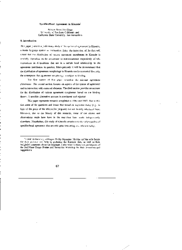 (PDF) Specifier/head agreement in Kinande