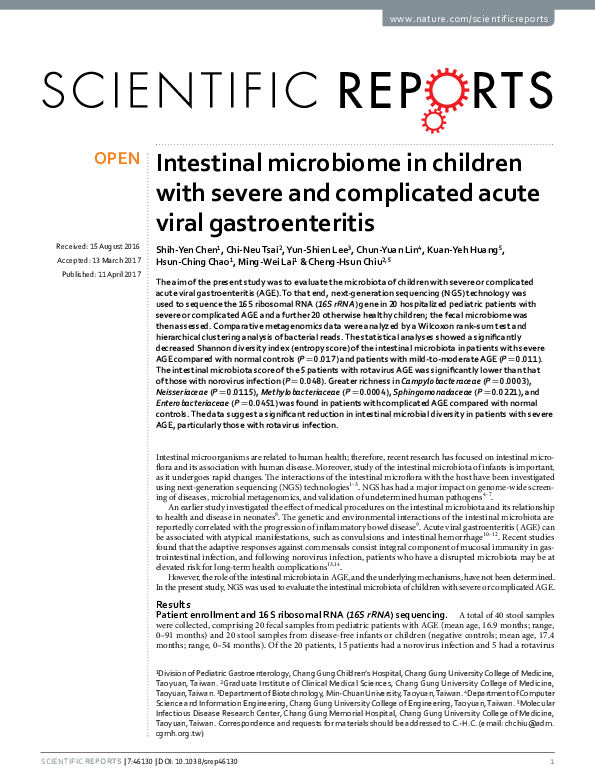 (PDF) Intestinal microbiome in children with severe and complicated ...