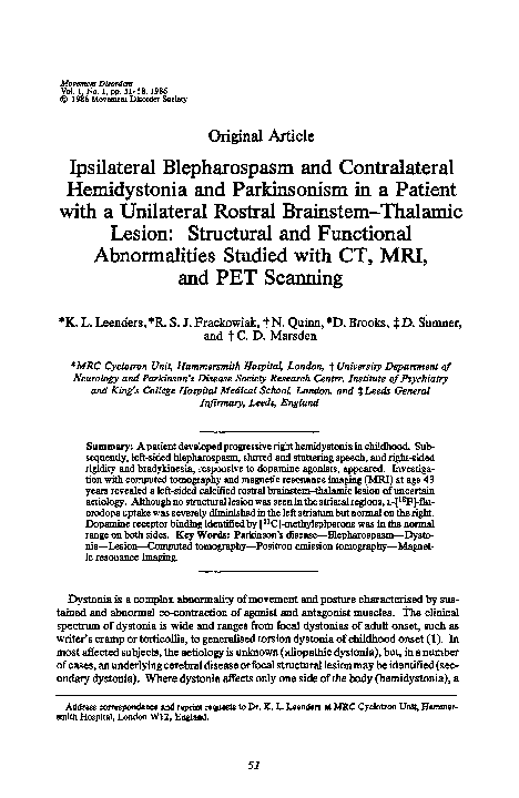 (PDF) Ipsilateral blepharospasm and contralateral hemidystonia and ...