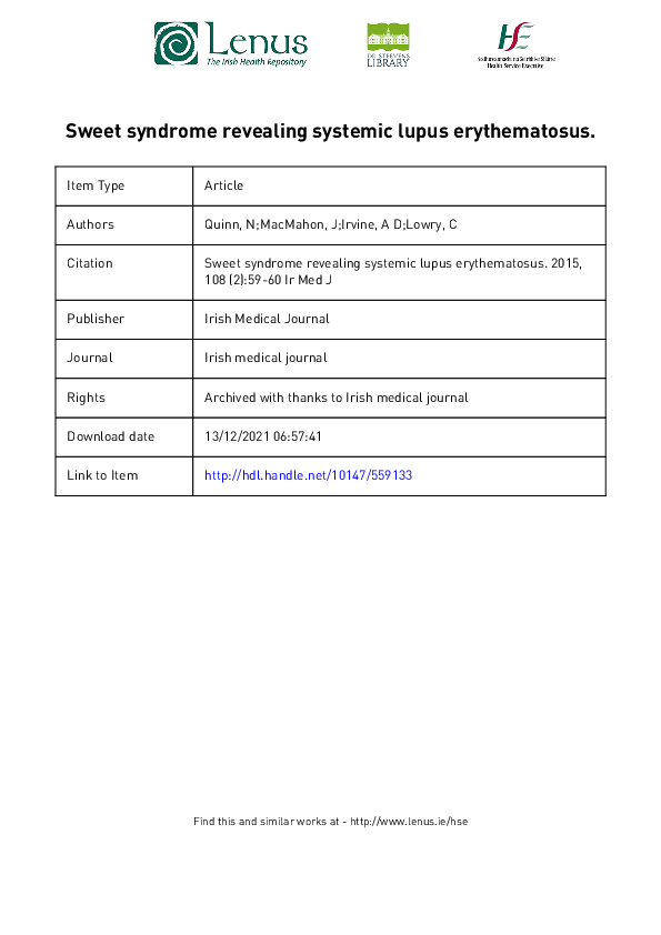 (PDF) Sweet syndrome revealing systemic lupus erythematosus