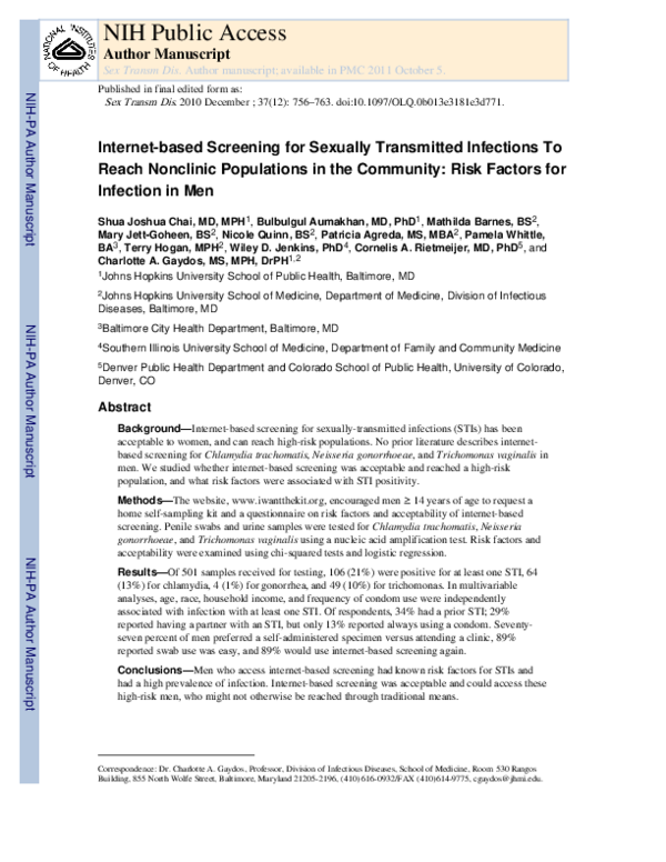 (PDF) Internet-Based Screening for Sexually Transmitted Infections to ...