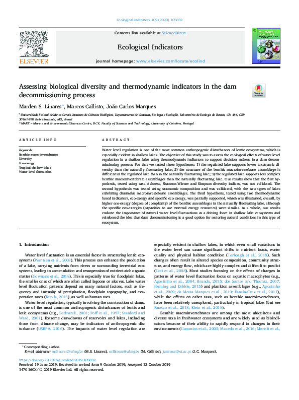 (PDF) Assessing biological diversity and thermodynamic indicators in ...
