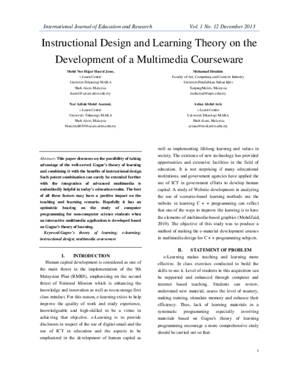 (PDF) Instructional Design and Learning Theory on the Development of a ...