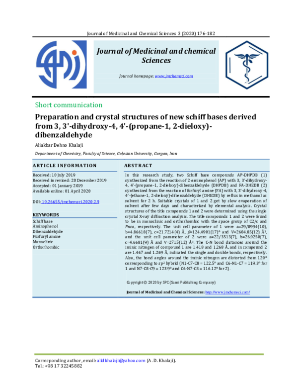 (PDF) Preparation and crystal structures of new schiff bases derived ...