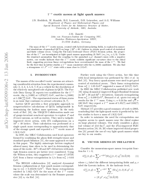 (PDF) 1^{-+} Exotic Meson at Light Quark Masses