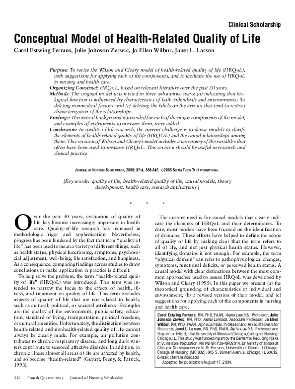 (PDF) Conceptual Model of Health-Related Quality of Life