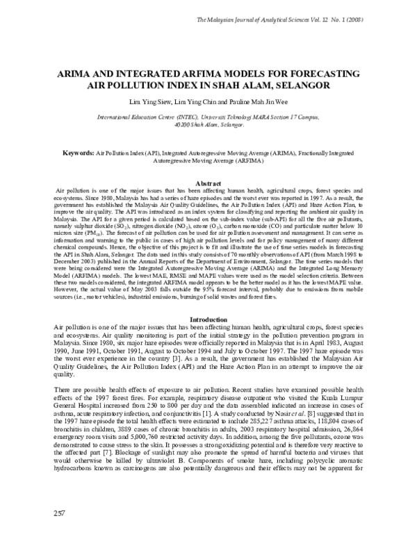 Pdf Arima And Integrated Arfima Models For Forecasting Air Pollution
