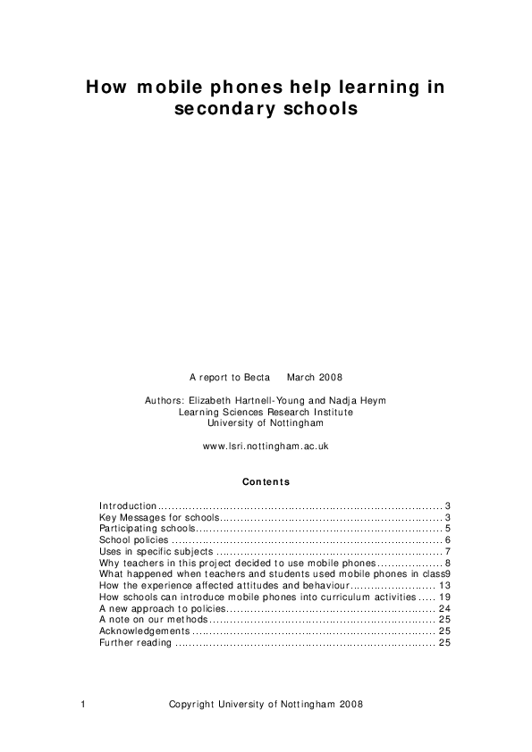 (PDF) How mobile phones help learning in secondary schools