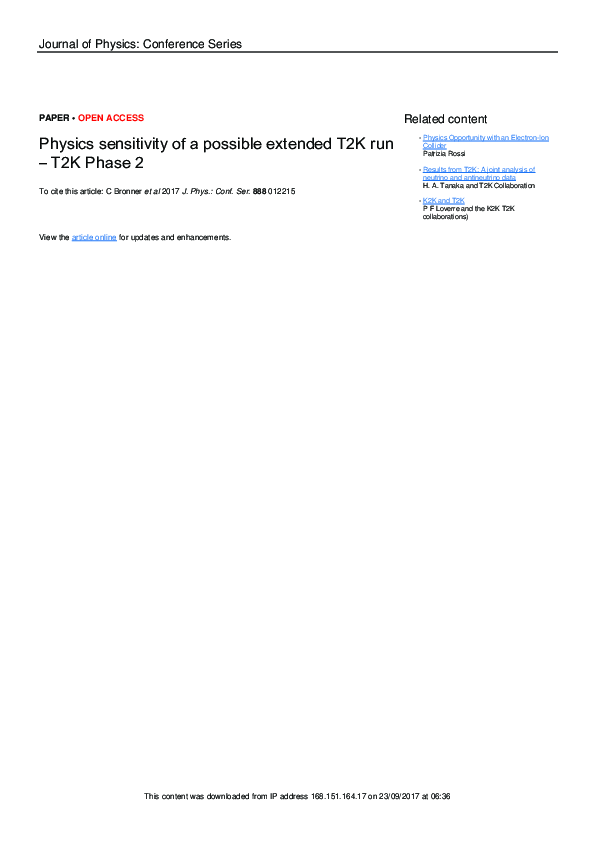 (PDF) Physics sensitivity of a possible extended T2K run – T2K Phase 2