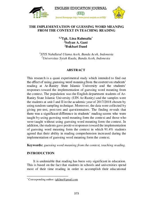 (PDF) The Implementation of Guessing Word Meaning from the Context in ...