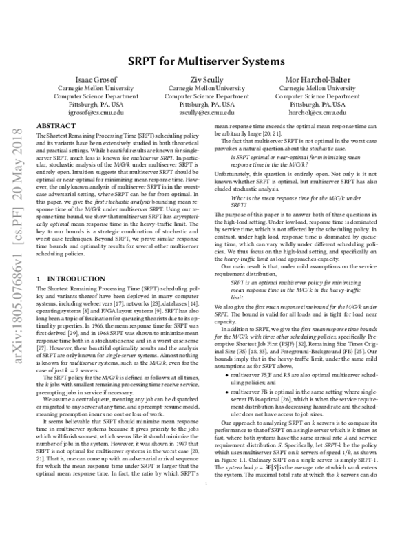 Pdf Srpt For Multiserver Systems Mor Harchol Balter